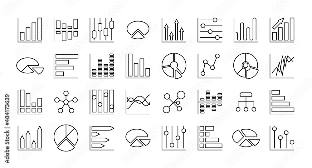 Set Icons diagram in linear style. Infographics icon chart vector ...