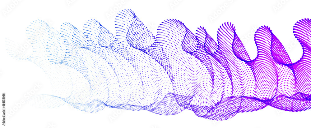 3d particles mesh array, transparent tulle textile on wind flowing ...