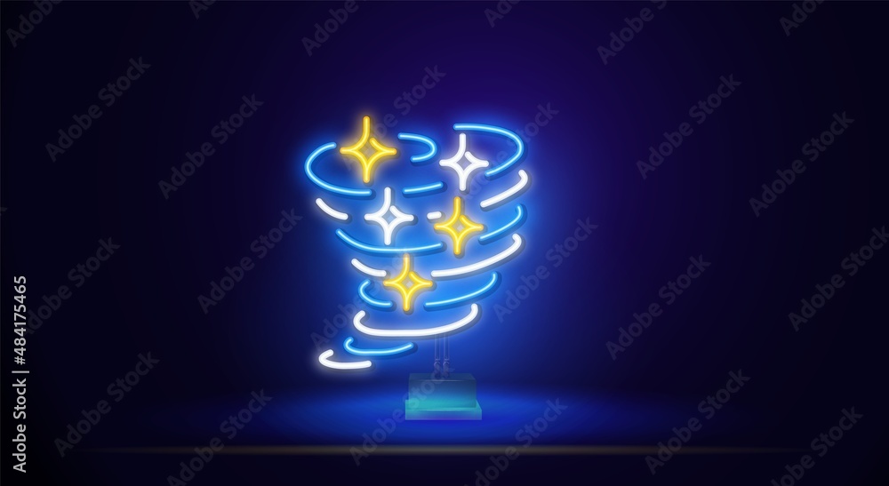 Neon wind twists spiral shapes and lines, vector illustration of ...