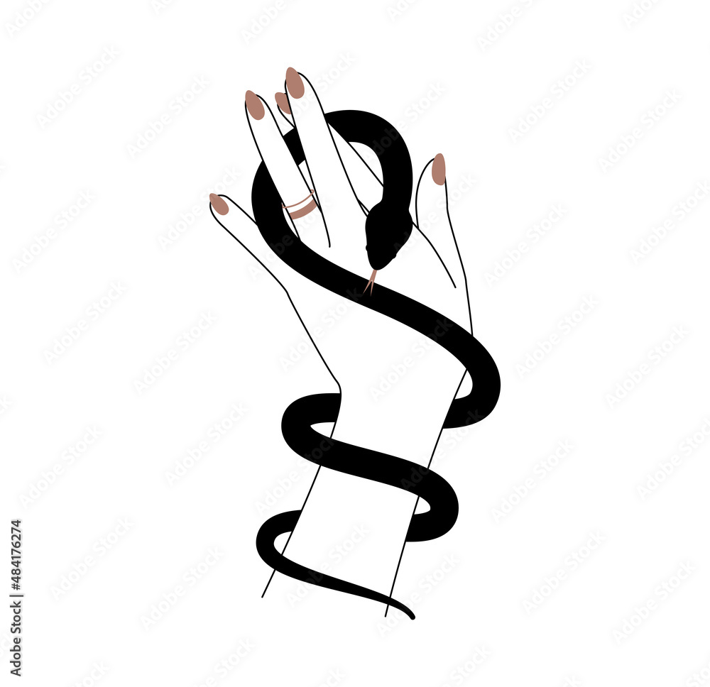 Magic hand and celestial snake. Spiritual elegant symbol for branding ...