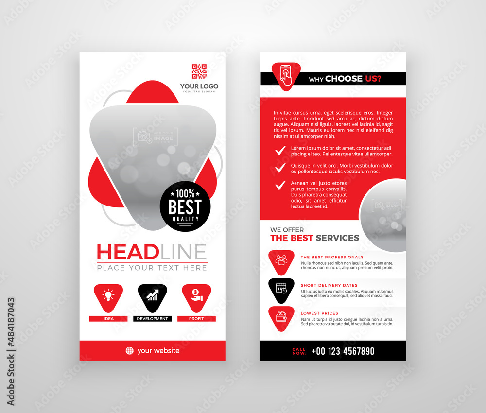 Double-sided DL flyer design. Brochure or flyer template in red. Layout ...