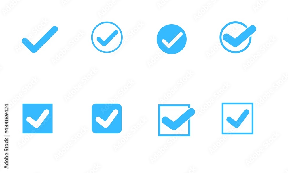 set collection of tick symbols in blue, check mark icon. Vector ...
