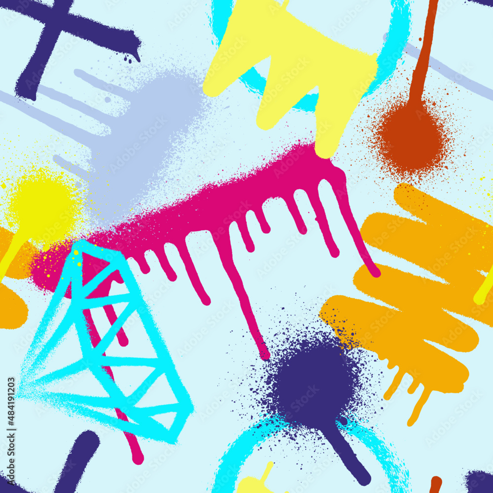 Bright graffiti spray paint seamless pattern. Vector illustration ...
