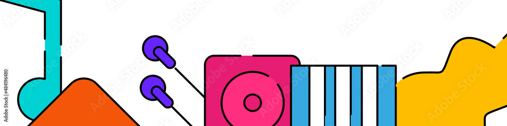 Music, musical instruments related horizontal banner or bottom border ...