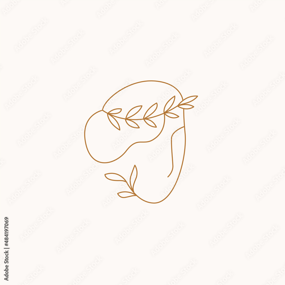 Abstract line face, woman head with leaves. Greek goddess, aphrodite ...