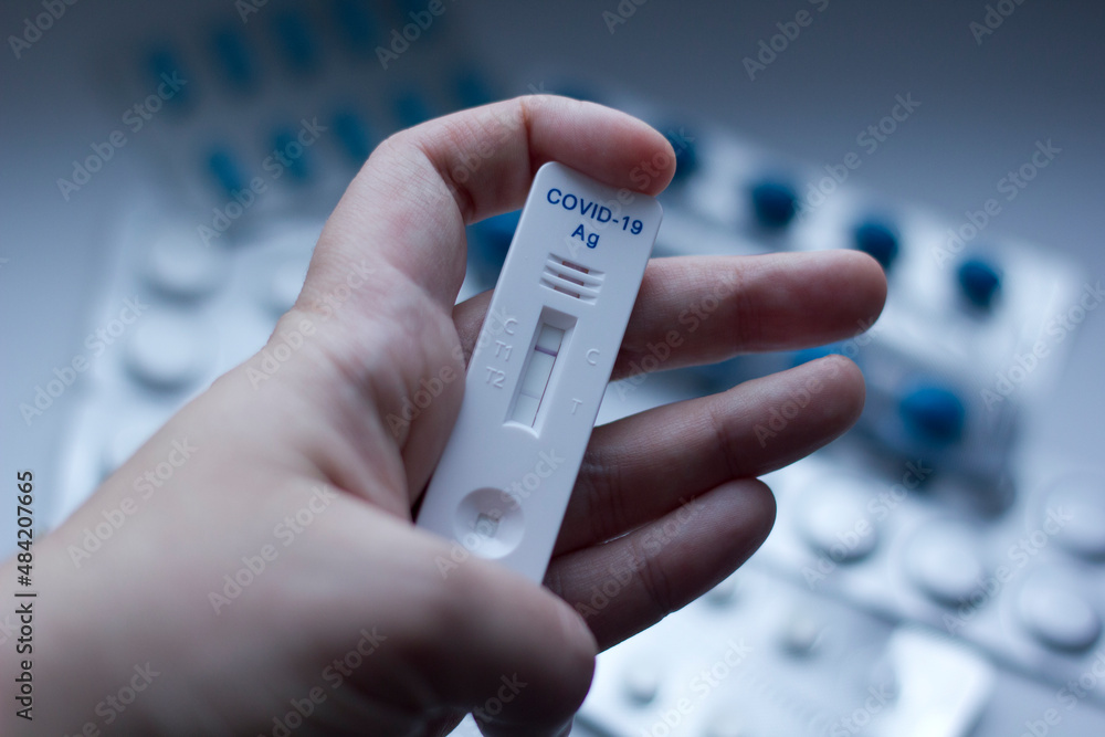 Covid-19 one step coronavirus antigen rapid test. Hand holding test ...