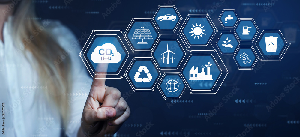 Reduce CO2 emission concept. Renewable energy-based green businesses ...