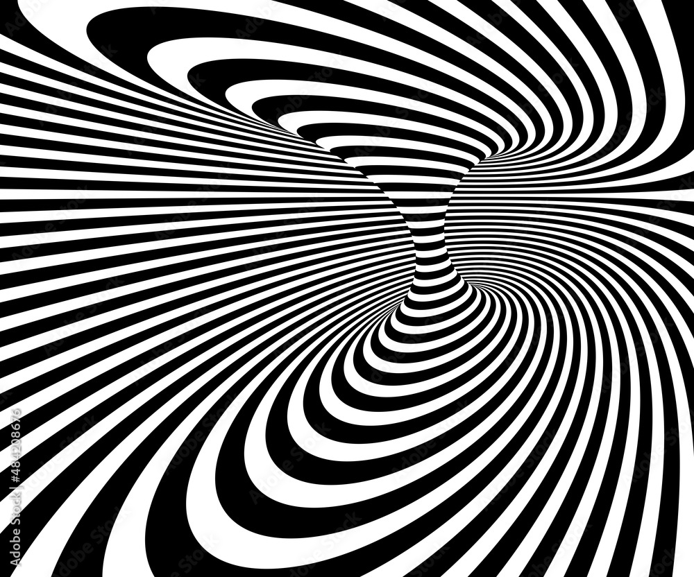 Op art distorted perspective black and white lines in 3D motion ...