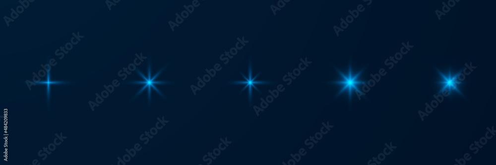 Bright blue star set. Glow stars effect. Sparkling magical elements ...