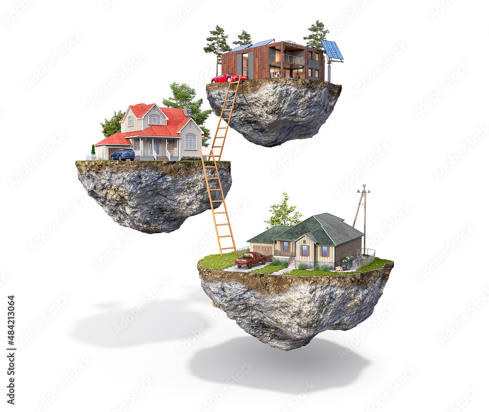 Three houses from cheap to middle and luxury, located on three islands ...