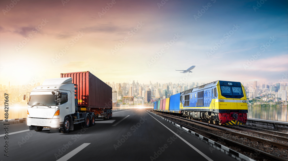 Global business logistics import export of Container Truck on highway ...