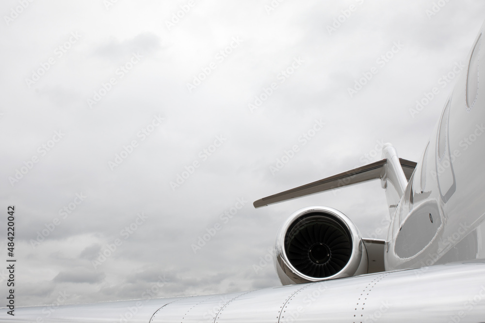 High detailed close up view white private business jet engine Stock ...