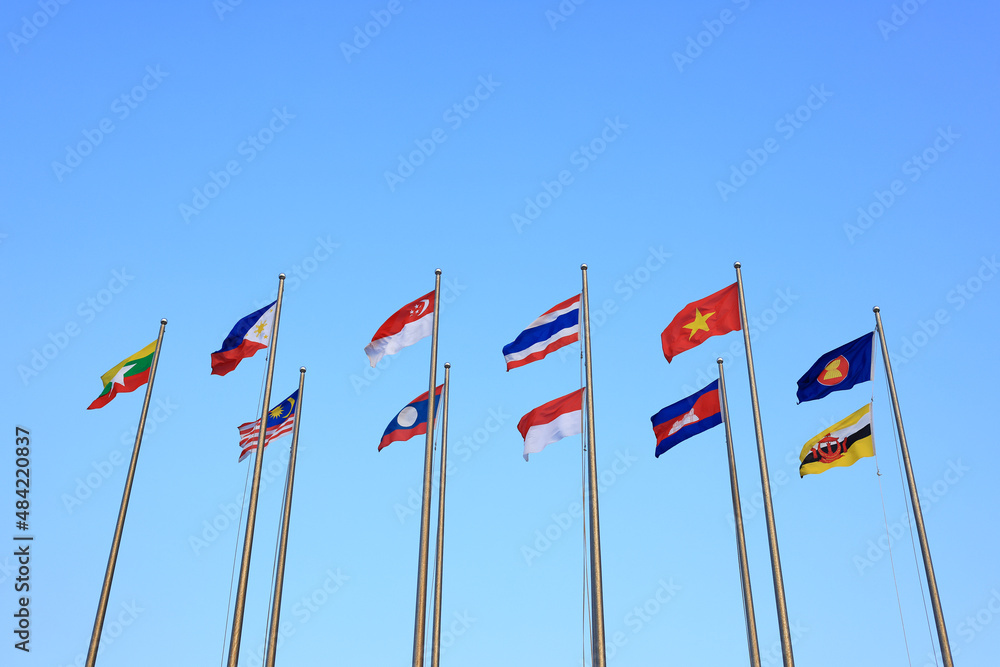 Variety flag of each country in Asean, AEC Asean Economic Community ...
