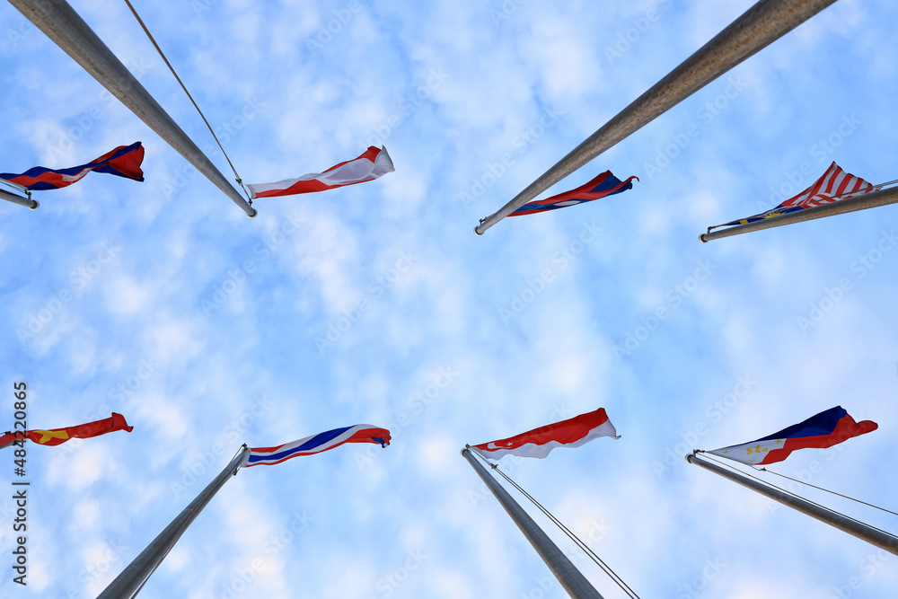 Variety flag of each country in Asean, AEC Asean Economic Community ...
