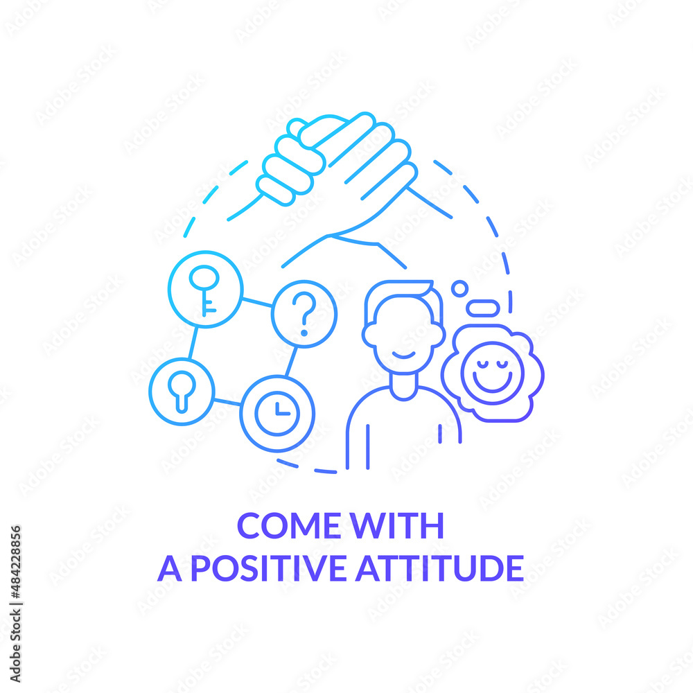 Come with positive attitude blue gradient concept icon. Escape room method abstract idea thin ...