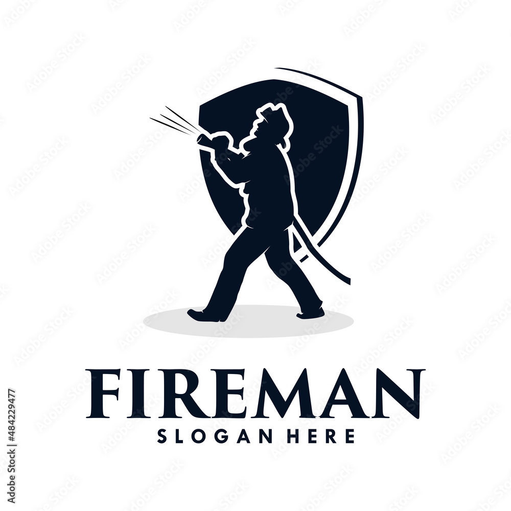 Fire Man and shield Logo Design Stock Vector | Adobe Stock