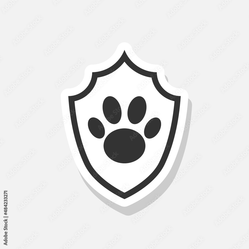 Paw and shield icon sticker isolated on white background Stock Vector ...