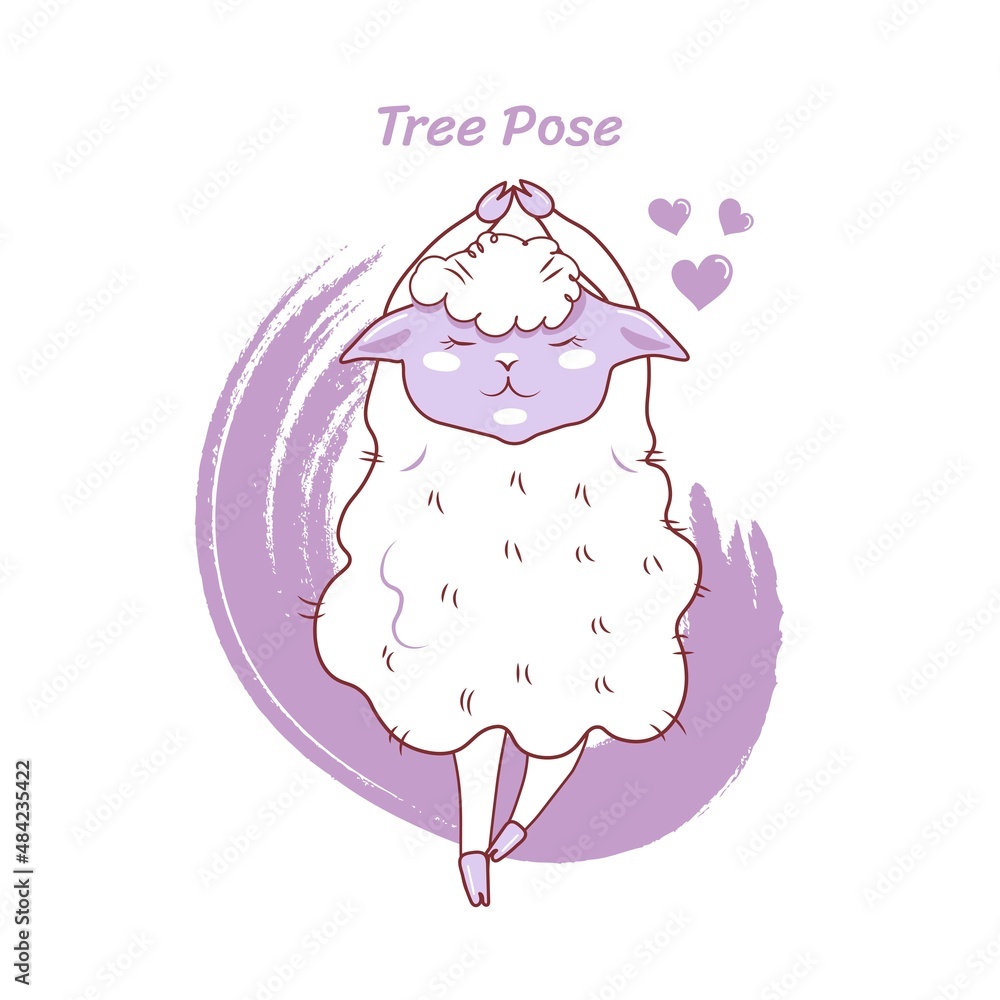 Cute lamb in yoga tree pose. Vector illustration. All elements are ...
