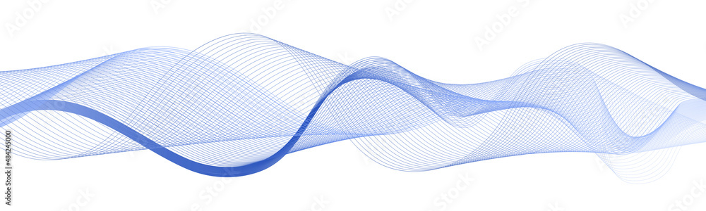 Blue undulate wave, dynamic swirl swoosh. Flowing sea water, air wind, soundwave. Transparent ...