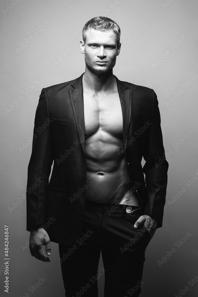 Male beauty, fashion concept. Portrait of handsome muscular male model ...