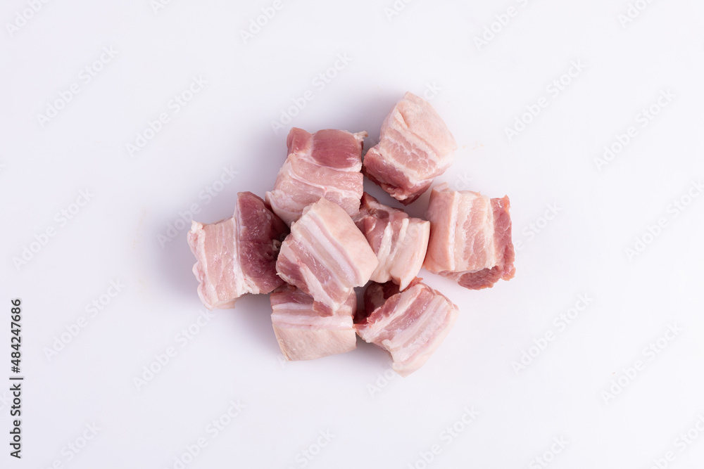 Close up freshness cutting slide pork belly raw or streaky pork on ...