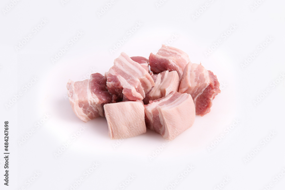 Close up freshness cutting slide pork belly raw or streaky pork on ...