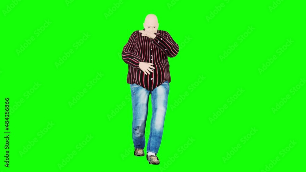 Bald fat man salsa dancing with green screen background. 3d of bald fat ...