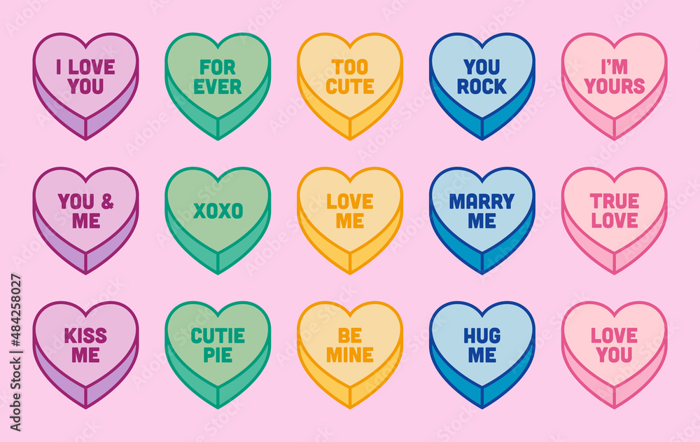 Heart Candy with Love Slogans and Messages. Heart Shaped Candy Vector ...