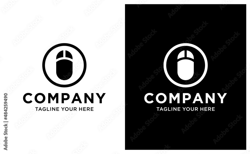 circle mouse logo design vector template. on a black and white ...