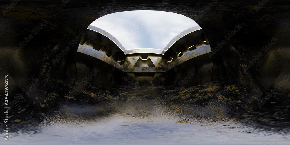 360 degree full panorama environment map of abstract dark concrete ...