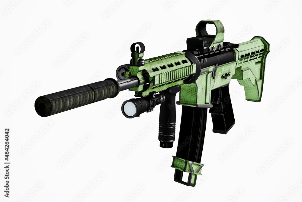 3d model automatic rifle with a collimator sight and silencer Stock ...