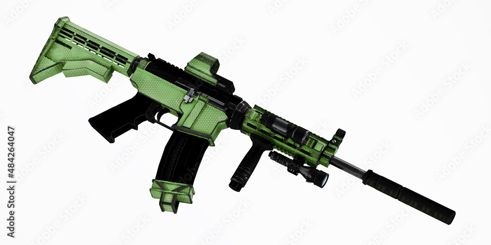 3d model automatic rifle with a collimator sight and silencer Stock ...