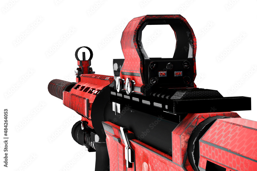3d model automatic rifle with a collimator sight and silencer 素材庫插圖 ...