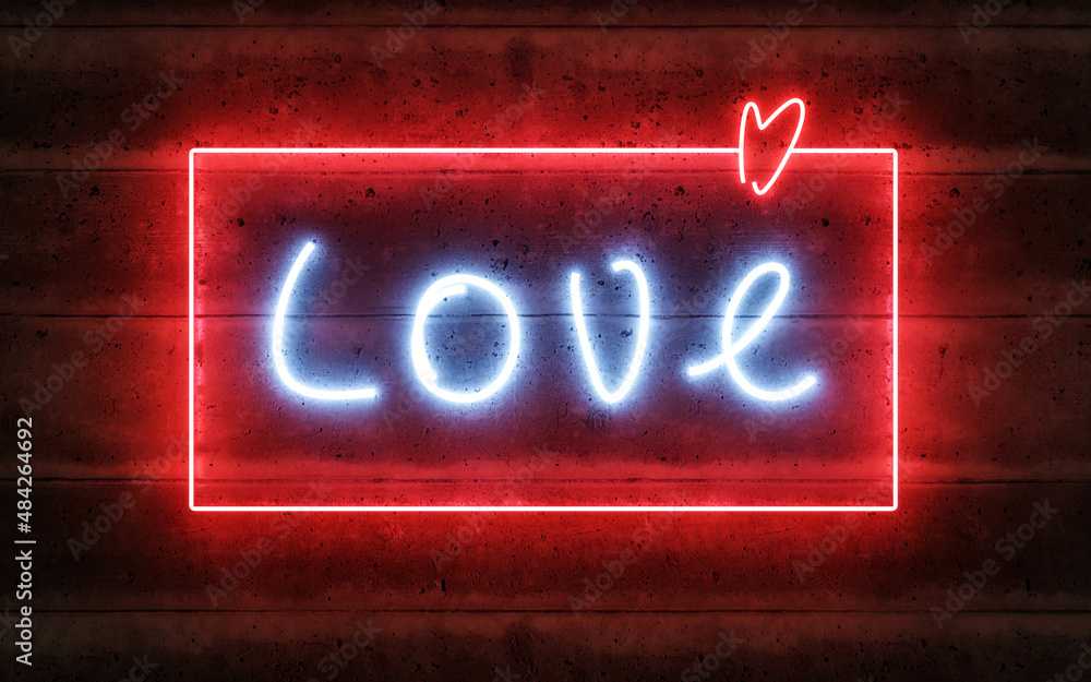 neon light love letters sign night club concept 3d render illustration ...