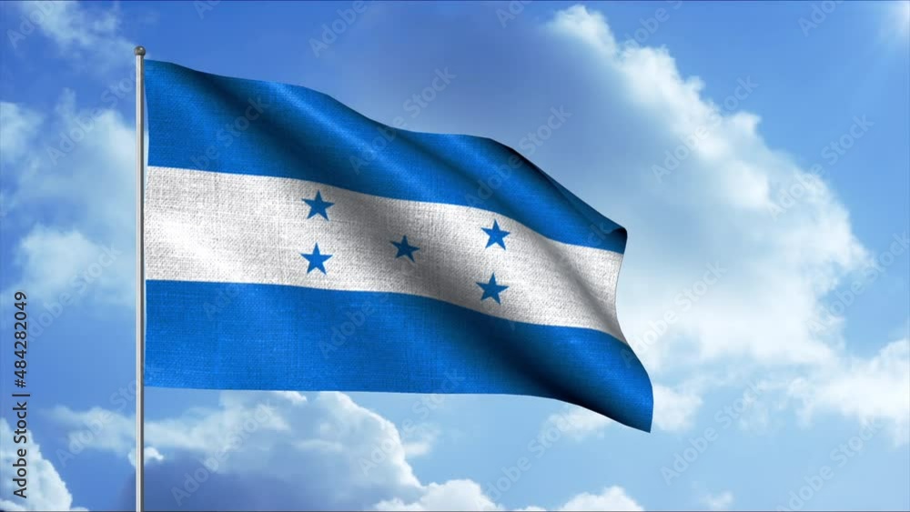 Flag of Honduras. Motion.Blue flag with a white stripe. In the center ...