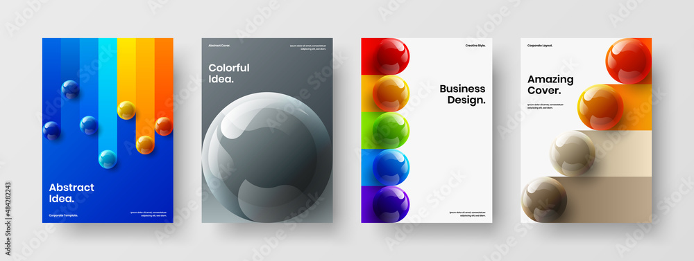 Amazing realistic spheres flyer layout bundle. Creative book cover ...
