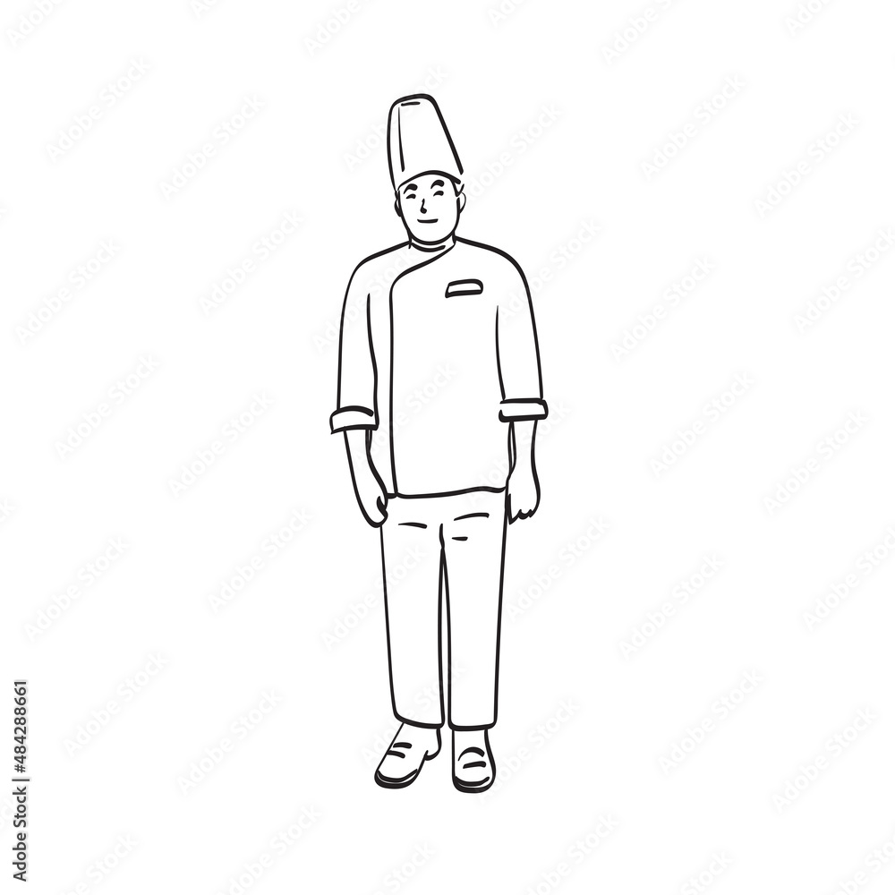 full length chef standing illustration vector hand drawn isolated on ...