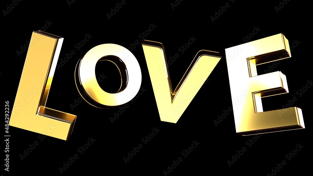 The word Love is written in gold font in space on a black background ...
