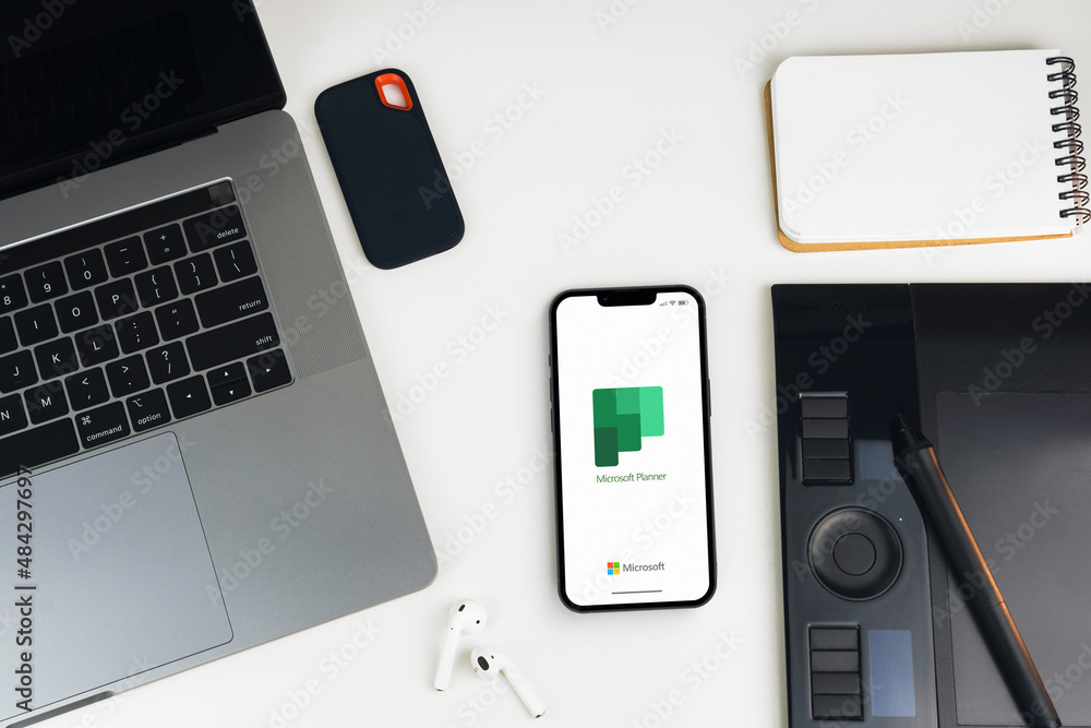Microsoft Planner app on the smartphone screen on white background ...
