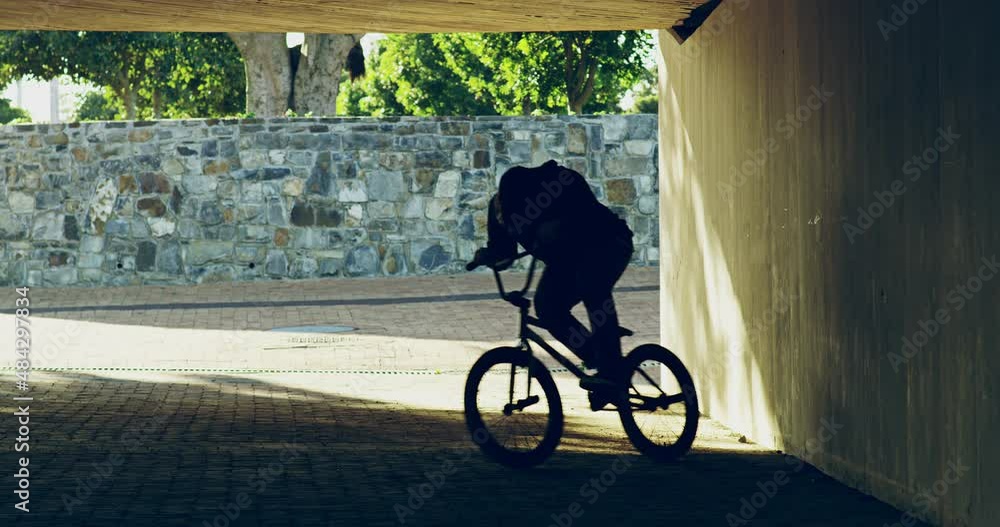 Put a little bounce in your day. BMX biker doing tricks on his bicycle ...