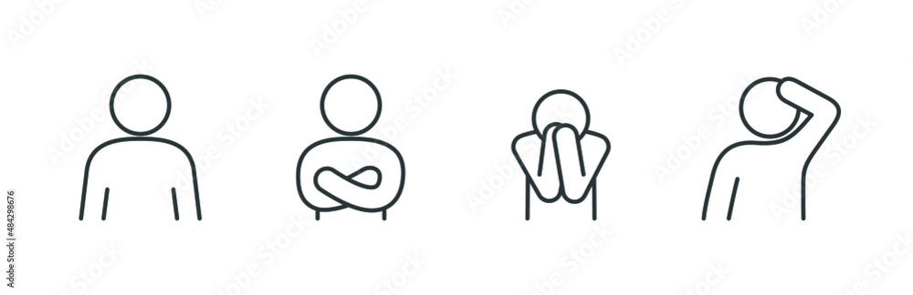 icon man, emotions and gestures of people, linear illustration people ...