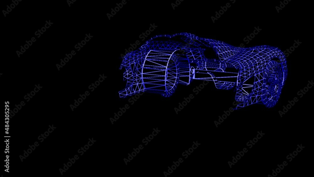 Animated construction of a car from 3D parts and mesh. Assembling a car ...