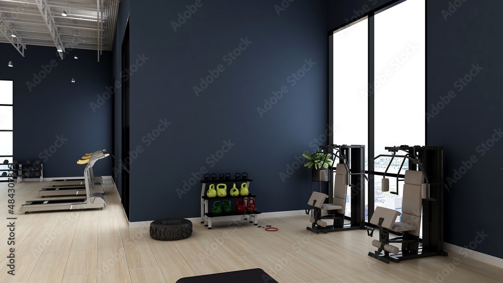 blank wall in modern gym interior with wooden floor Stock Illustration ...