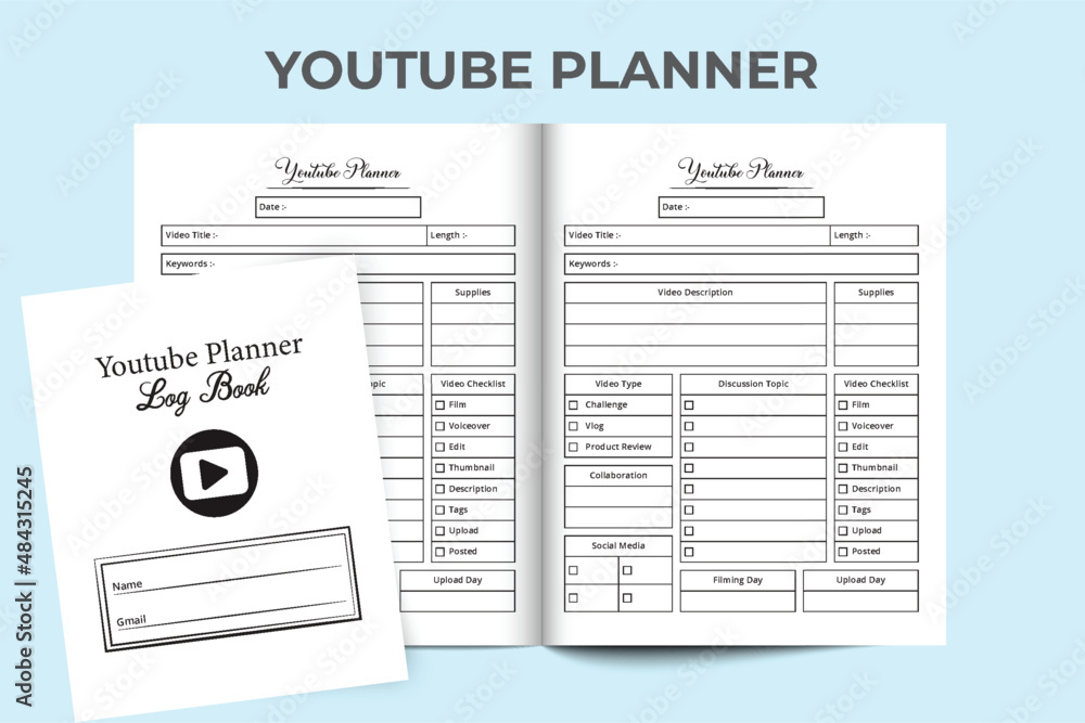 KDP interior youtube planner notebook. Video schedule and tracker log ...