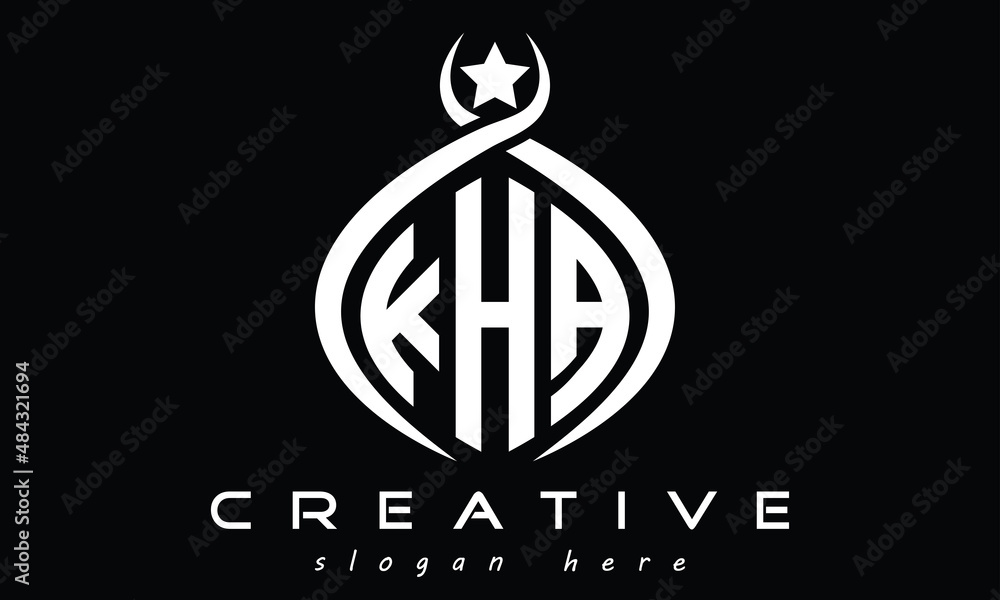 KHA three letters monogram curved oval initial logo design, geometric ...
