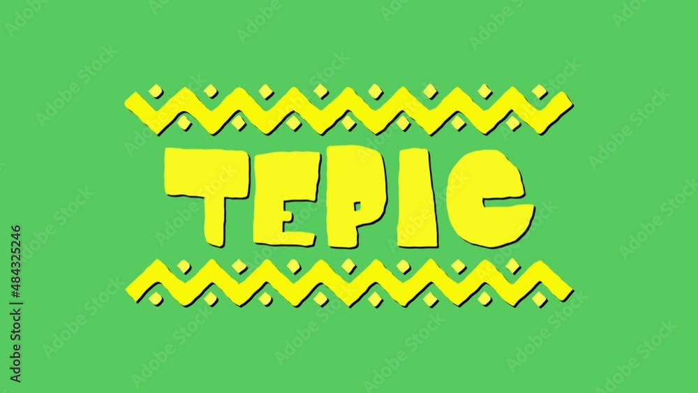 Tepic. Animated Cartoon Color text and folk elements. Isolate on green ...