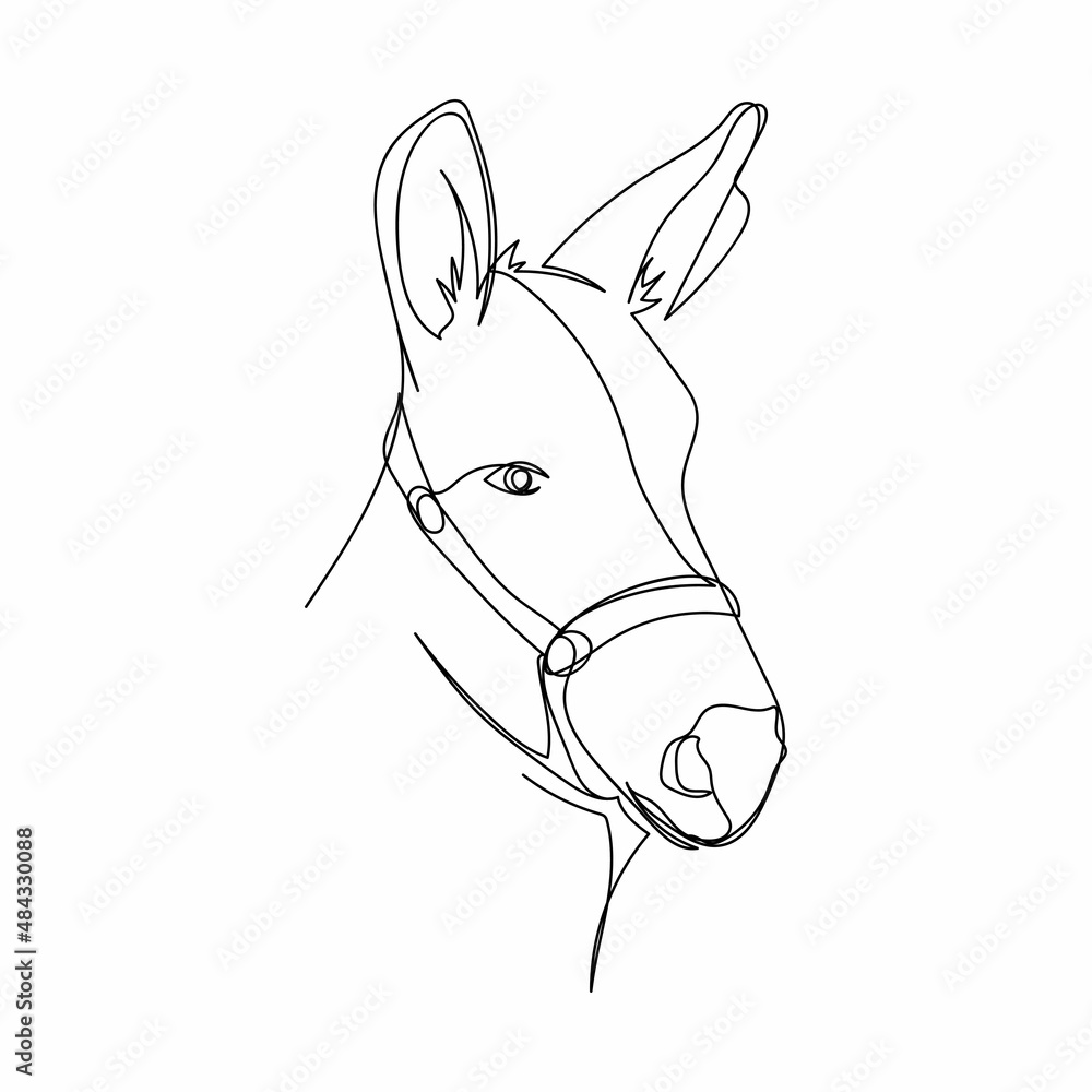 Continuous one simple single abstract line drawing of donkey animal ...