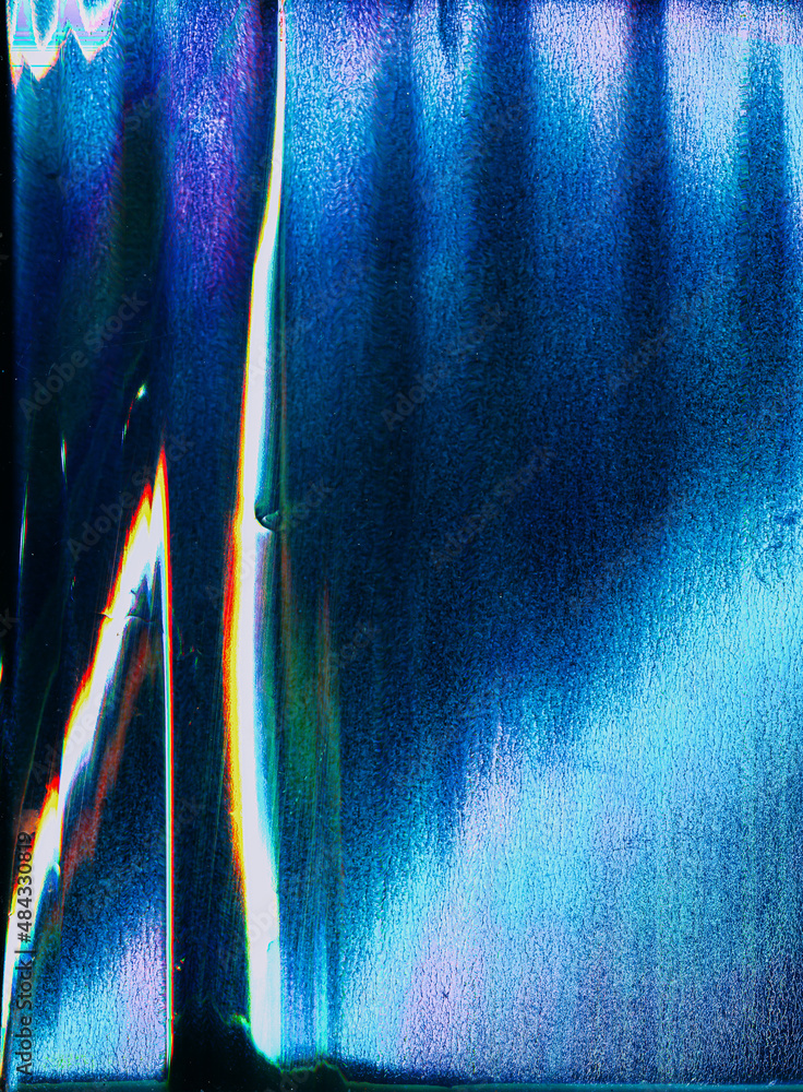 Holographic glitch. Noise overlay. Distressed surface. Neon blue pink ...