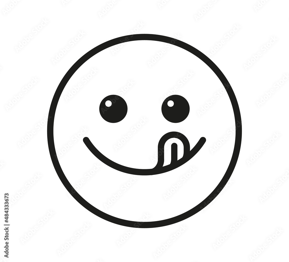 Yummy smile emoji with tongue lick mouth. Delicious tasty food symbol ...