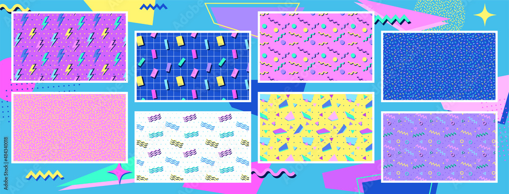 Simple geometric patterns set. 90s style backgrounds collection ...